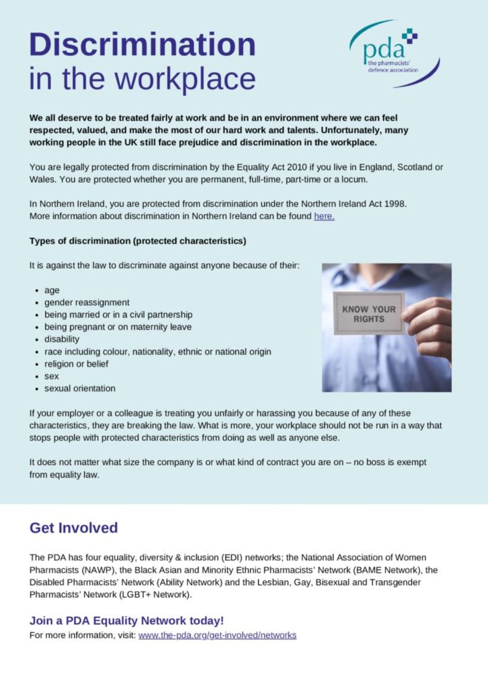 Guide to: Discrimination in the Workplace | The Pharmacists' Defence ...