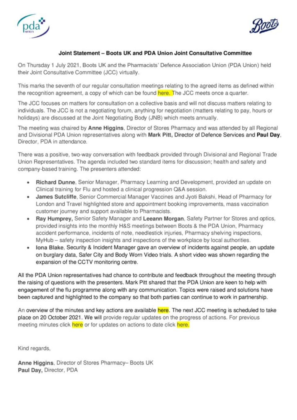 Joint statement – Boots & the PDA Union (1 July 2021) | The Pharmacists ...